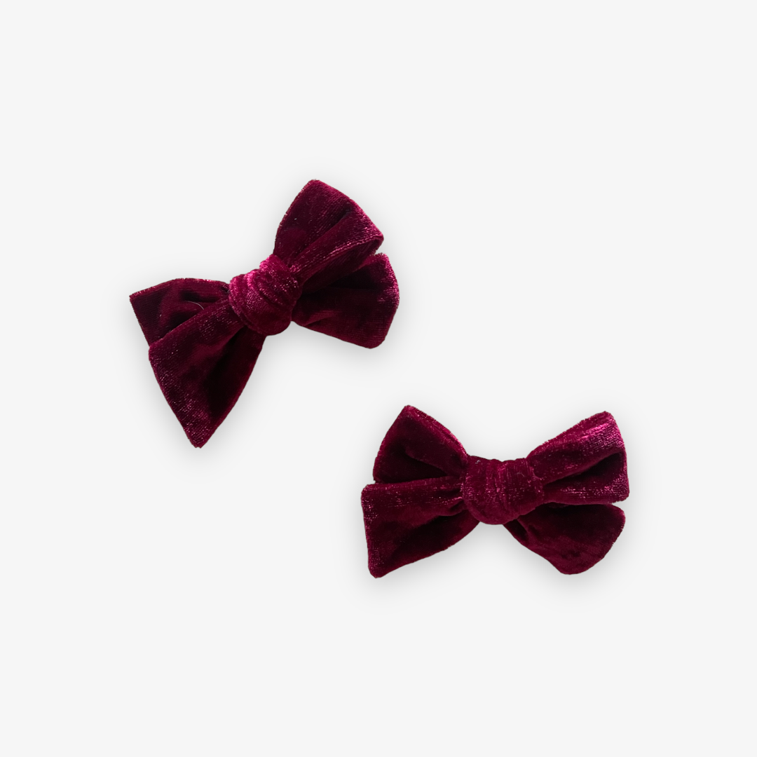 pinwheel bow on clip set || cranberry velvet - Velvet Fawn