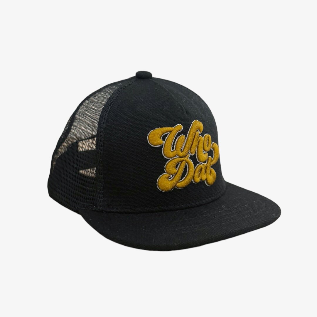 flat brim trucker hat || who dat - Velvet Fawn